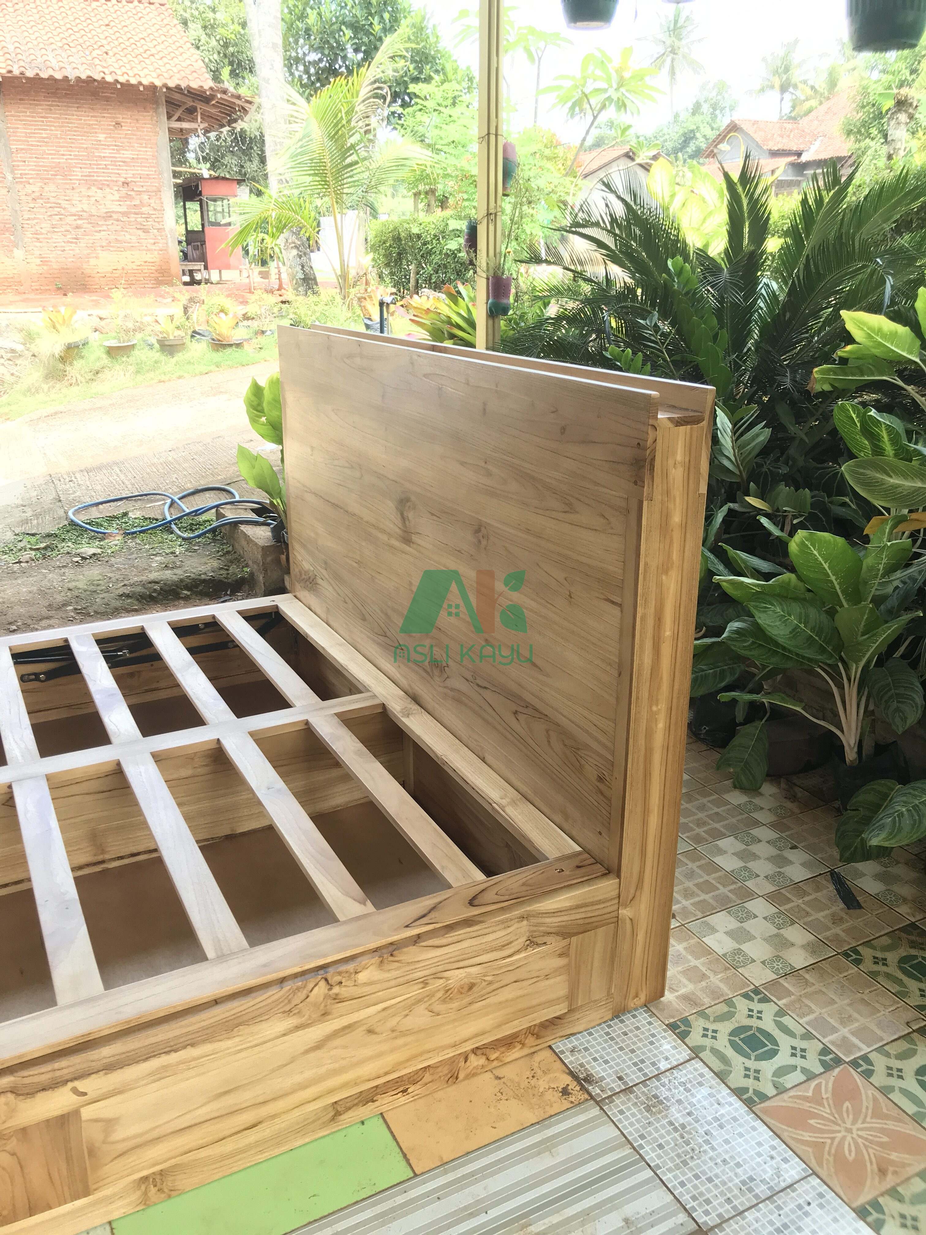 hydraulic bed frame tempt tidur hidrolik penyimpanan - Asli Kayu
